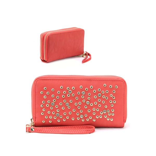 Wallet Rhinestones Gold Metal Studs Woman Trend Fashion Wallet Coral ...