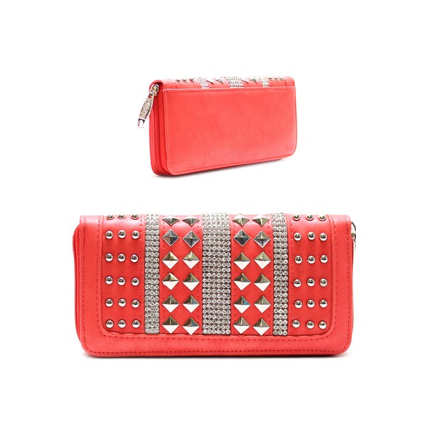 Rhinestones Vintage Trend Woman Fashion Metal Studs Wallet Coral ...